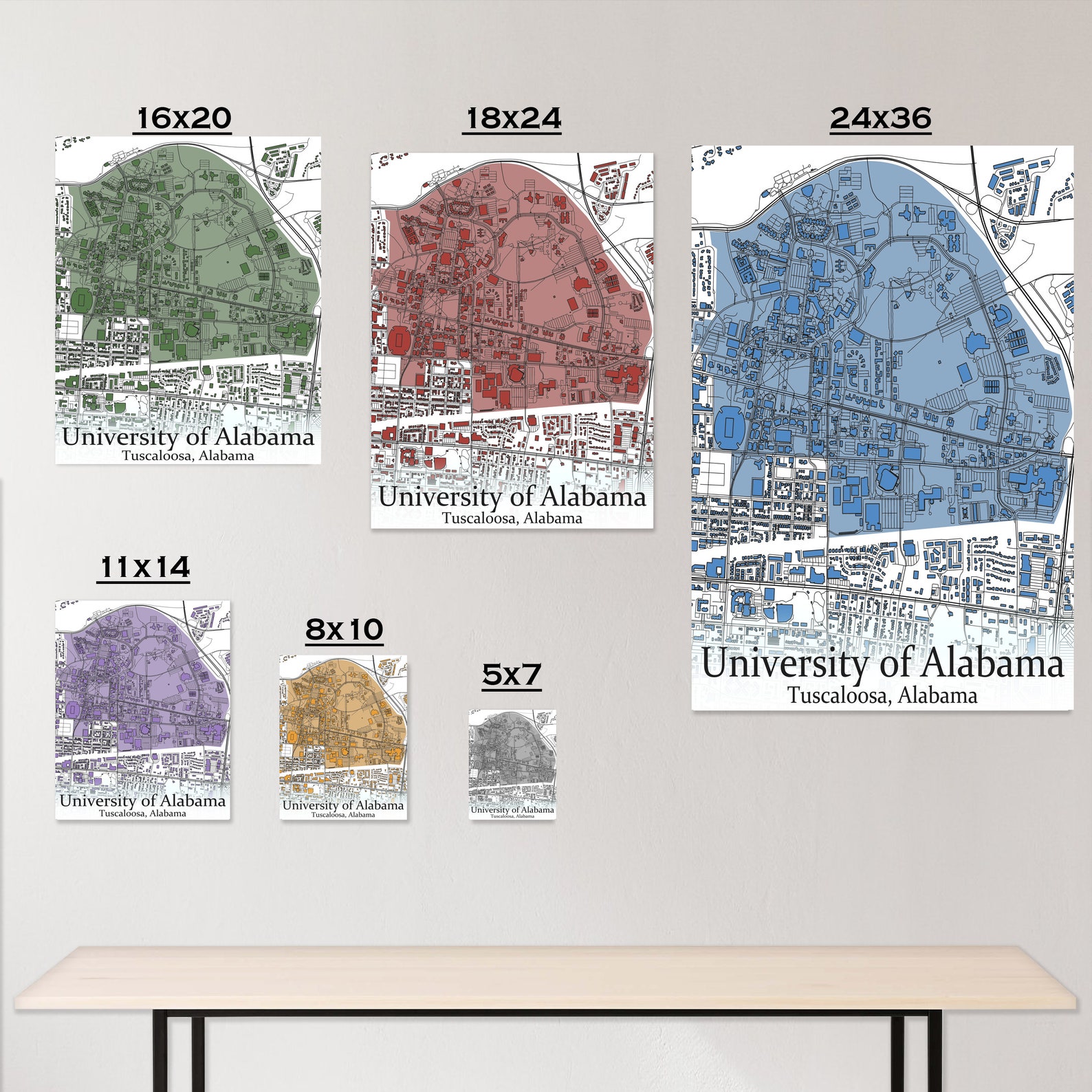Colored Campus Map of University of Alabama and All Its Roads - Etsy