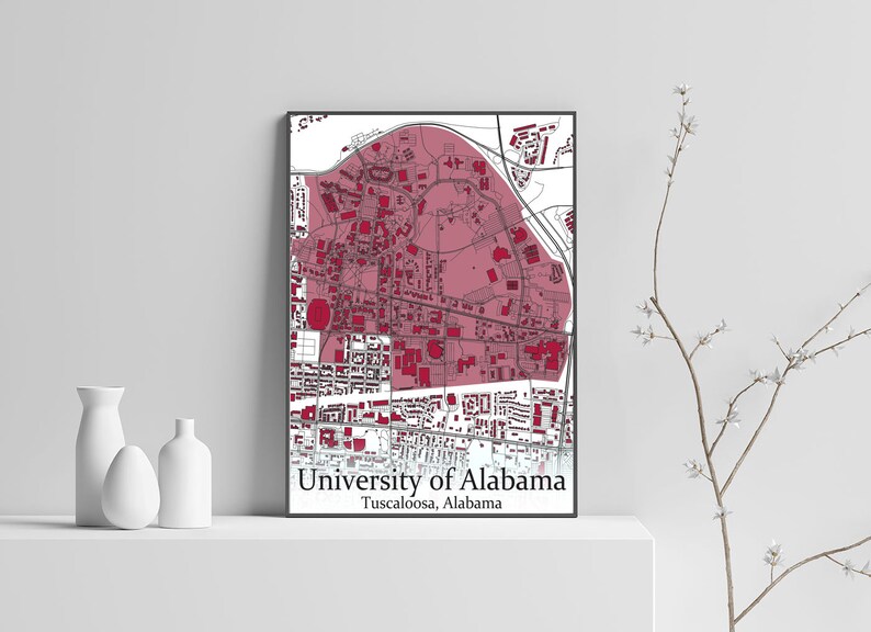 Colored Campus Map of University of Alabama and All Its Roads - Etsy UK
