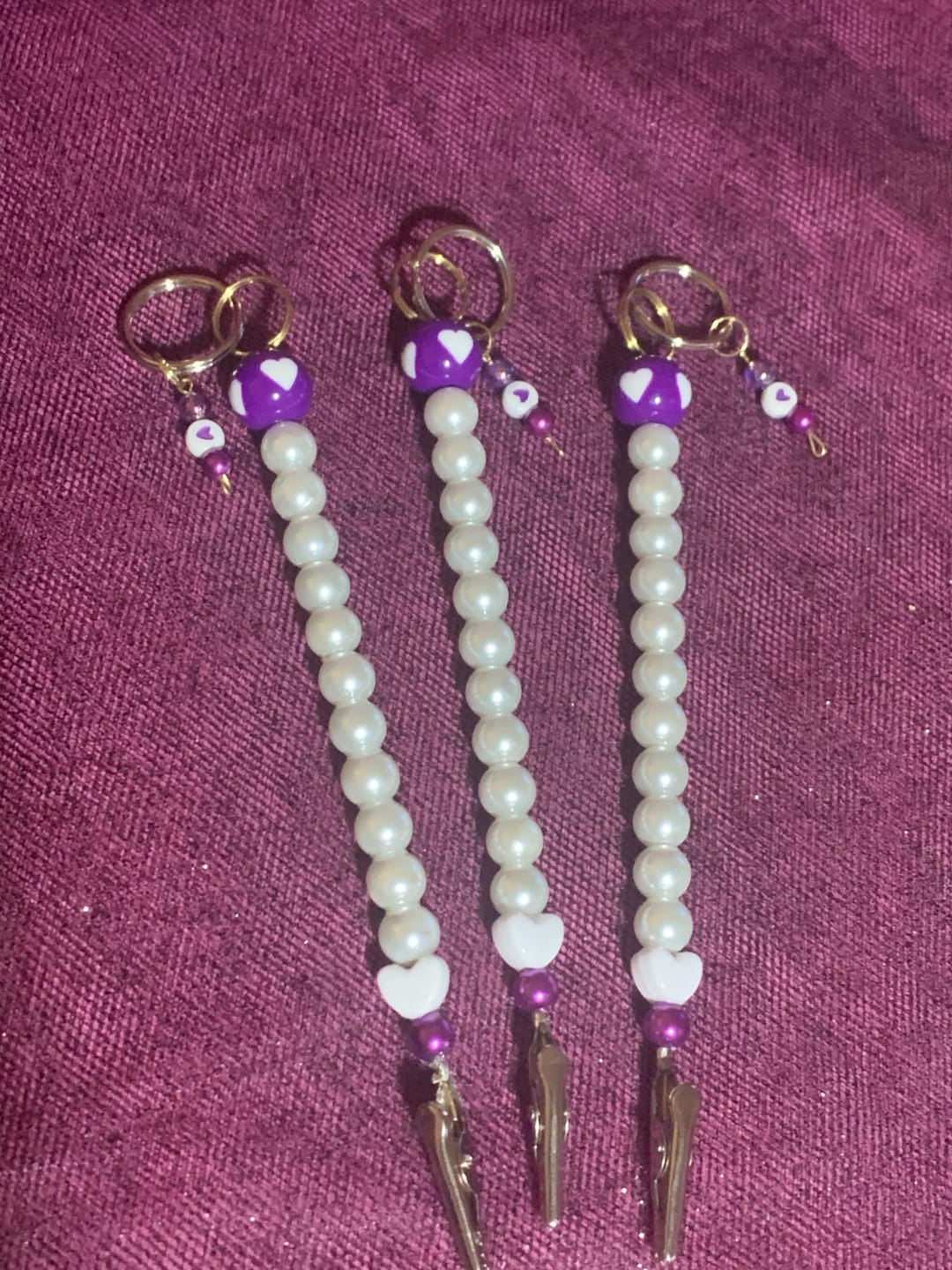 Pearl Purple Heart Card Clip Keychain - Etsy