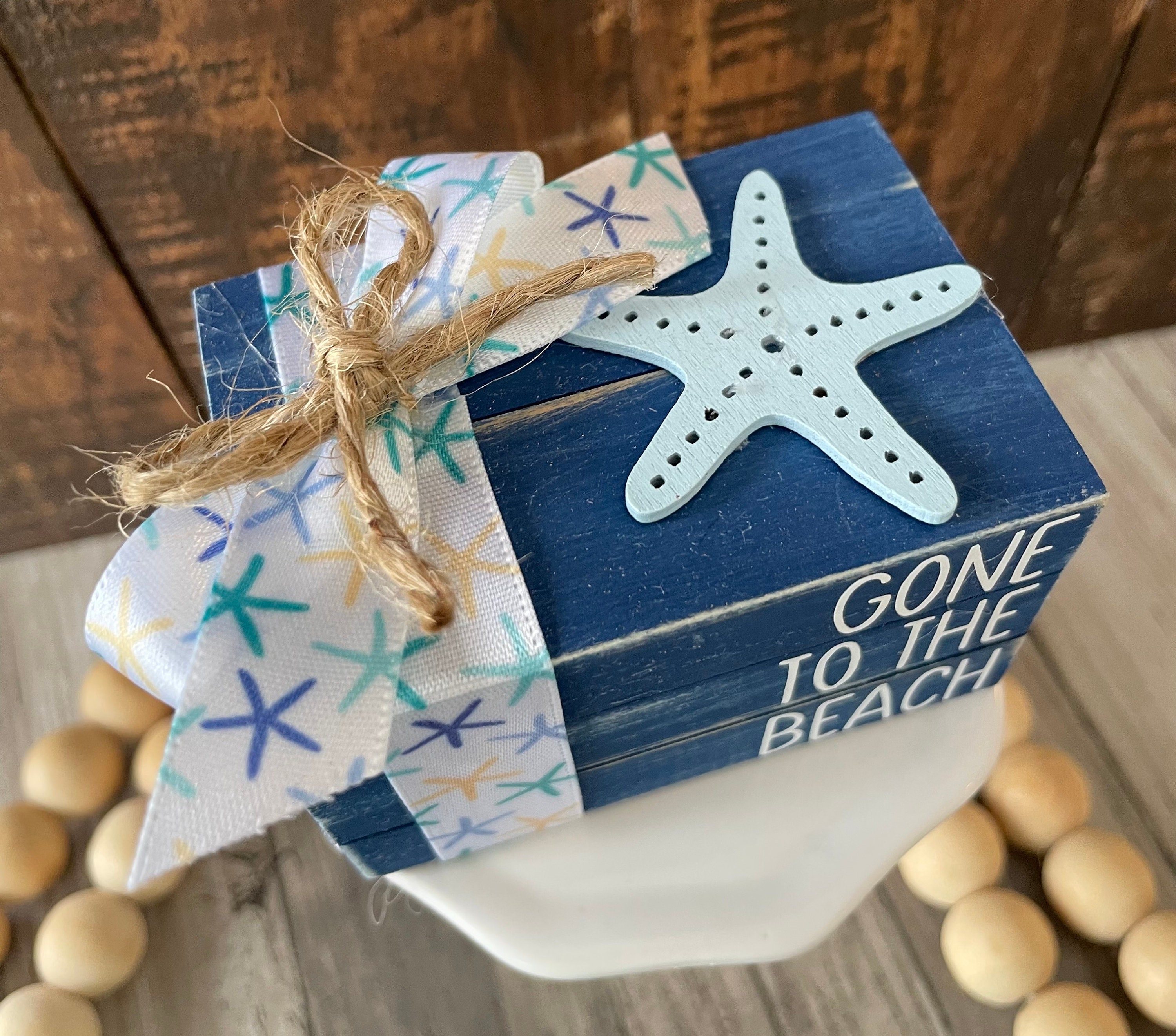 Coastal/nautical Book Stack Starfish Seahorse - Etsy