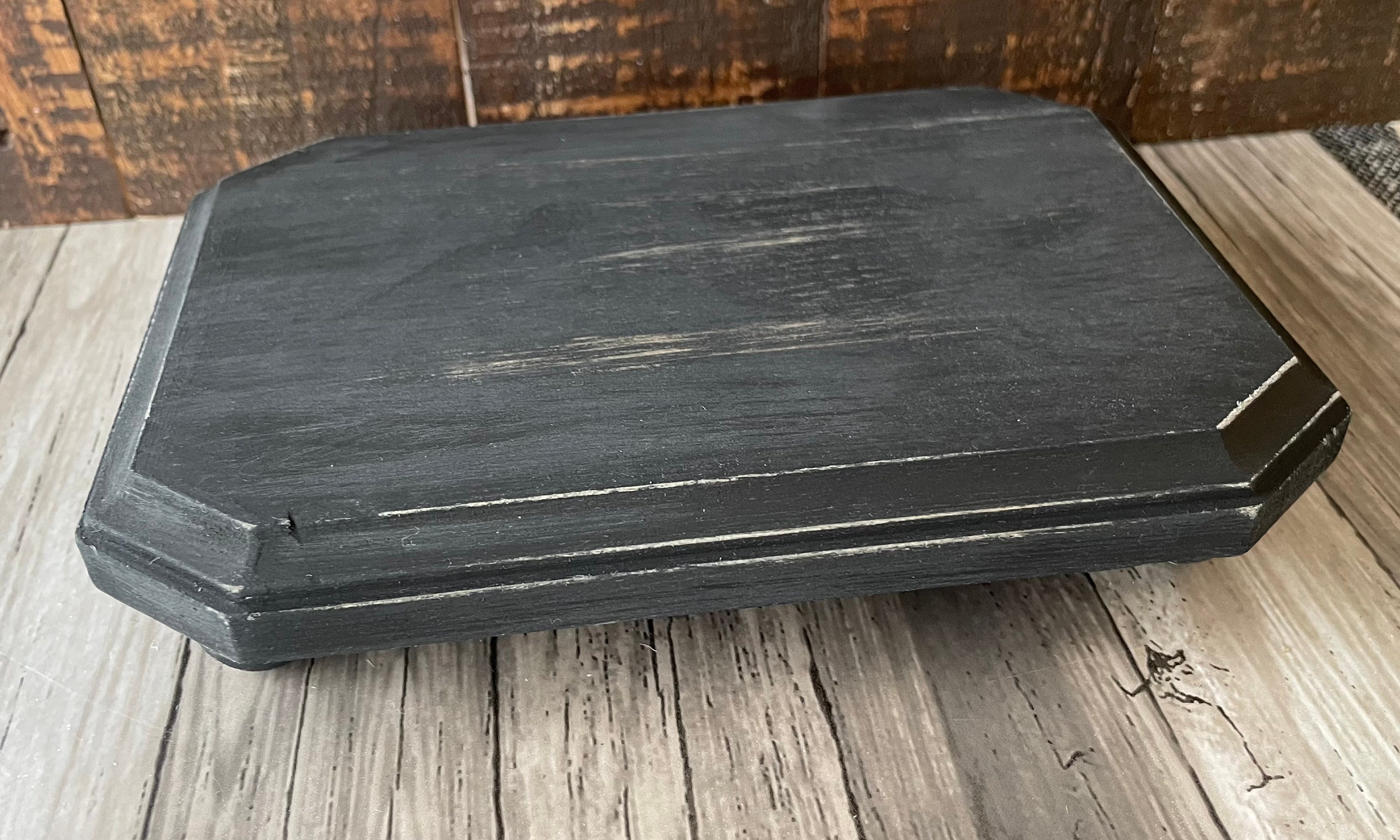 Black Distressed Wood Riser With Cut Corners Display Stand - Etsy