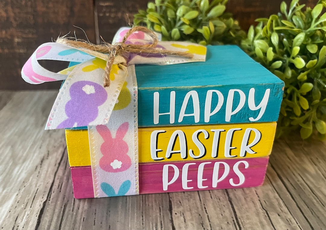 Happy Easter Peeps Book Stack, Easter Tiered Tray Decor - Etsy