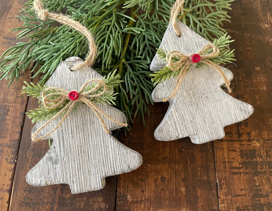 Set of 2 Tree-shaped Rustic Ornaments, Wood Christmas Ornaments - Etsy