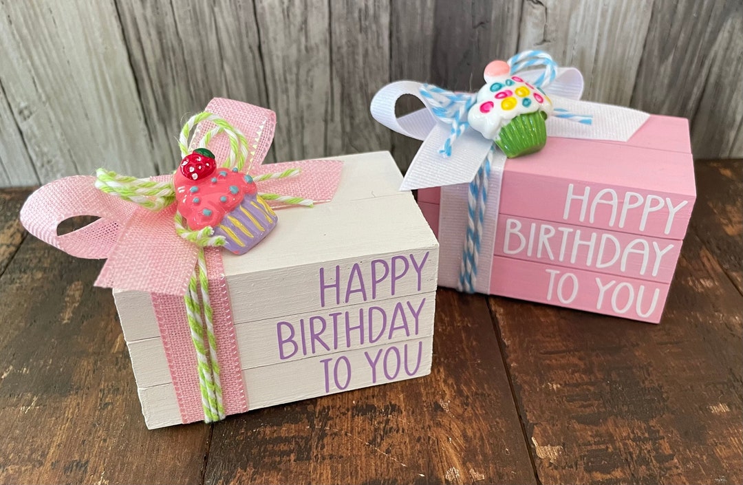 Happy Birthday Book Stack, Tiered Tray Decor, Birthday Gift - Etsy