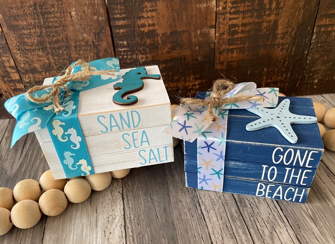 Coastal/nautical Book Stack, Starfish, Seahorse, Nautical Tiered Tray ...