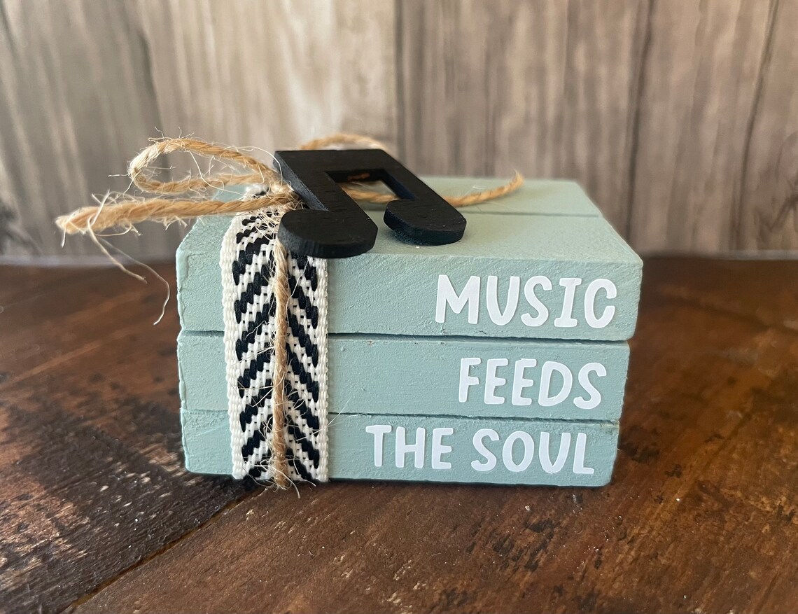 MINIATURE Book Stack/music Feeds the Soul - Etsy