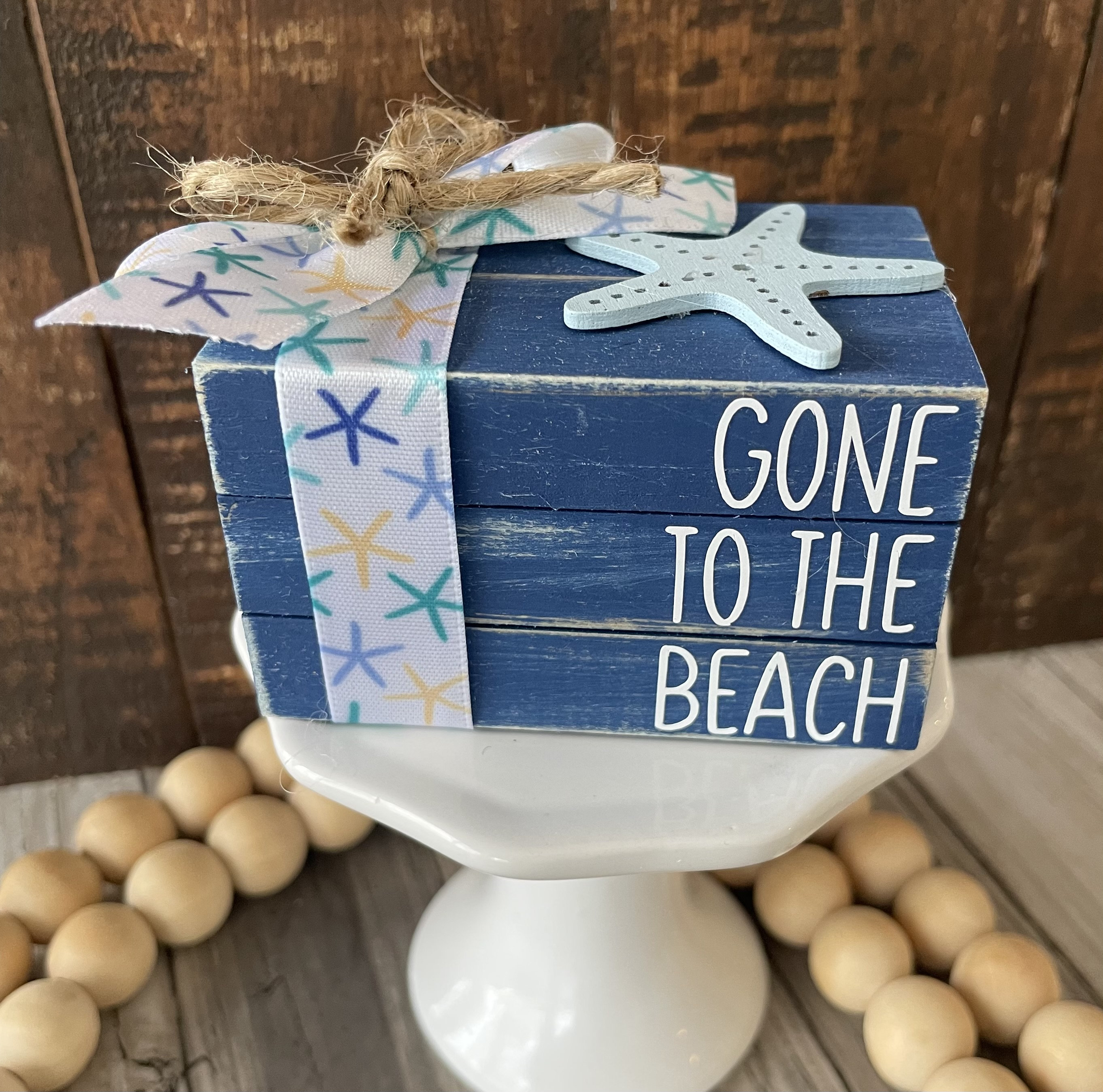 Coastal/nautical Book Stack Starfish Seahorse - Etsy