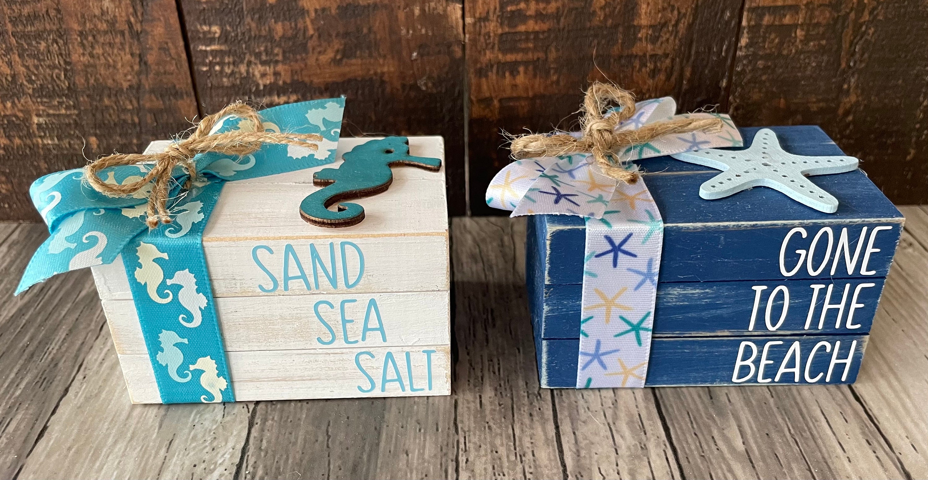 Coastal/nautical Book Stack Starfish Seahorse - Etsy