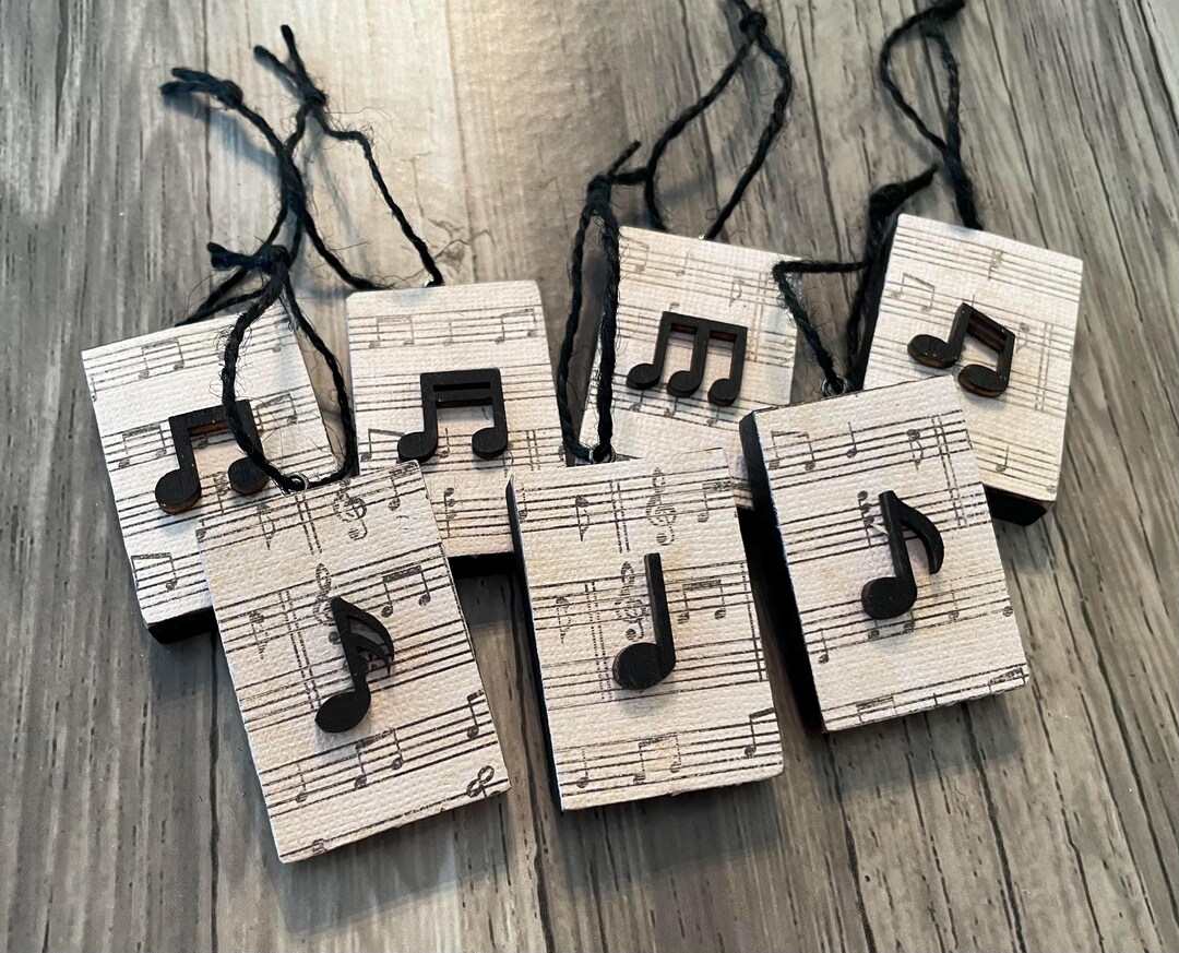Set of 7 Mini Musical Note Ornaments, Wood Christmas Ornaments - Etsy