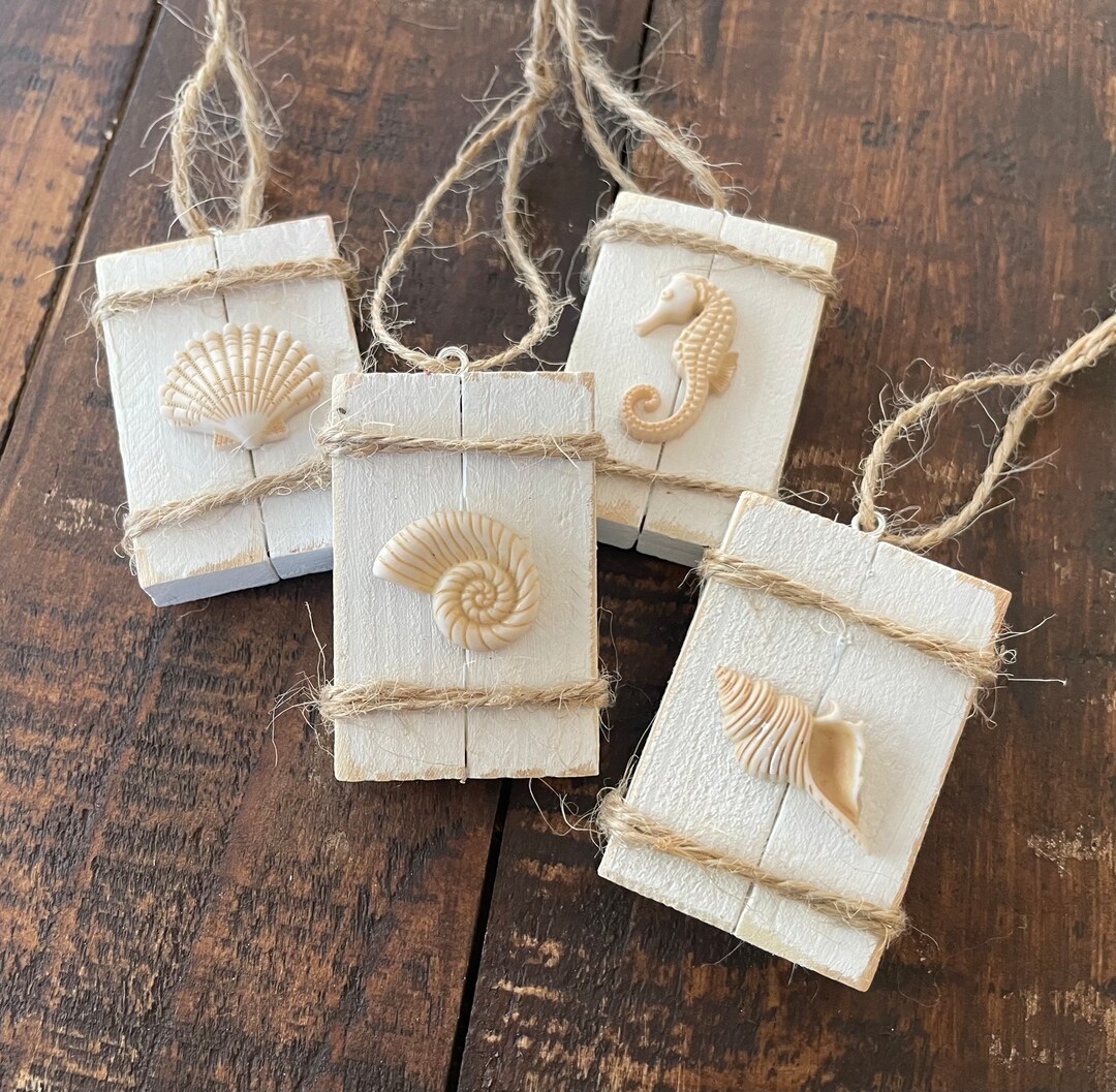Set of 4 Mini Seashell Ornaments, Summer Coastal Decor - Etsy