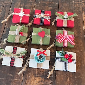 Set of 3 Rustic Present Ornaments, Wood Christmas Ornaments - Etsy