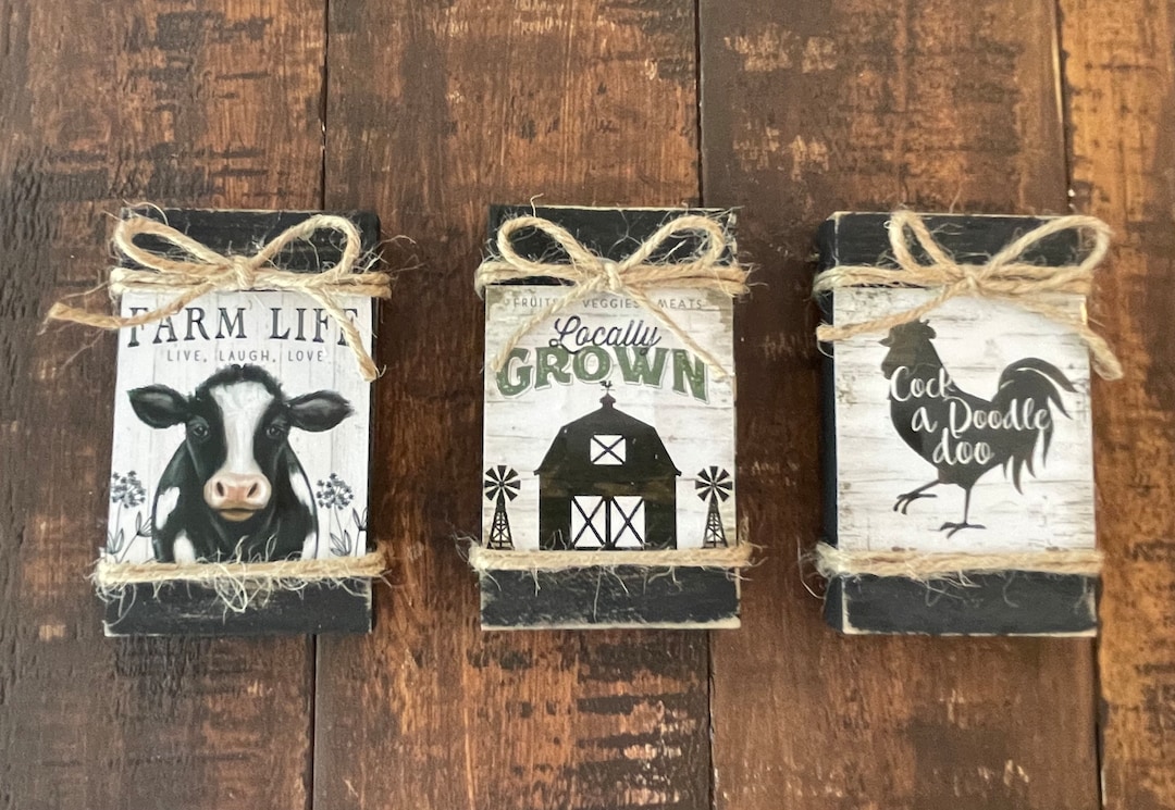 SET of 3 Farmhouse Style Magnets, Wooden Refrigerator Magnets ...