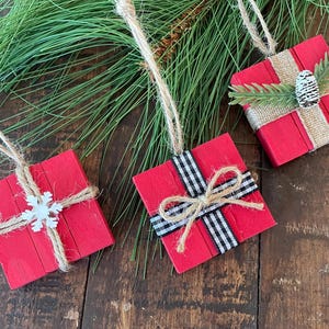 Set of 3 Rustic Present Ornaments, Wood Christmas Ornaments - Etsy