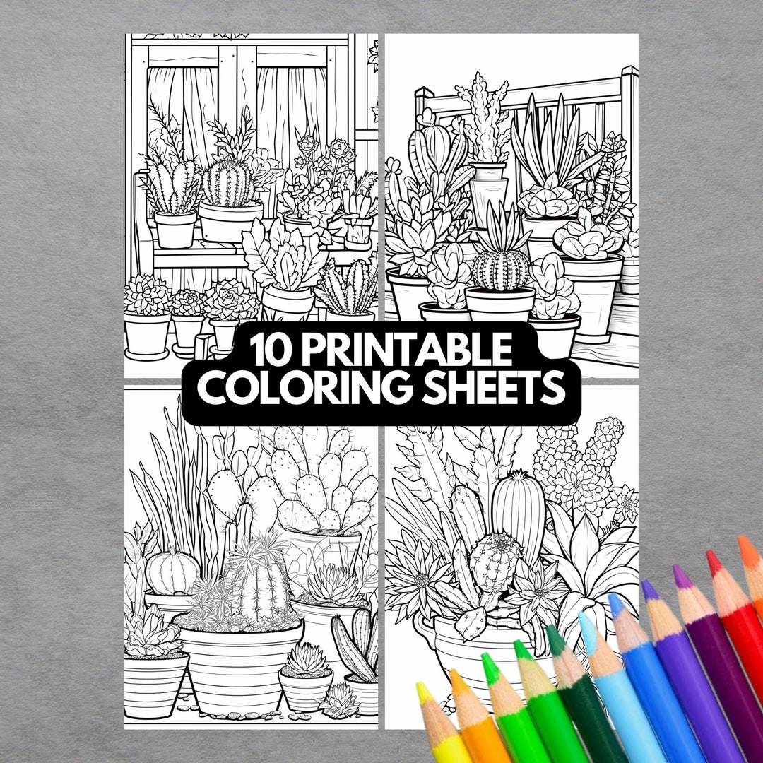 Floral Cactus & Succulent Coloring Book, Printable PDF, Botanical ...