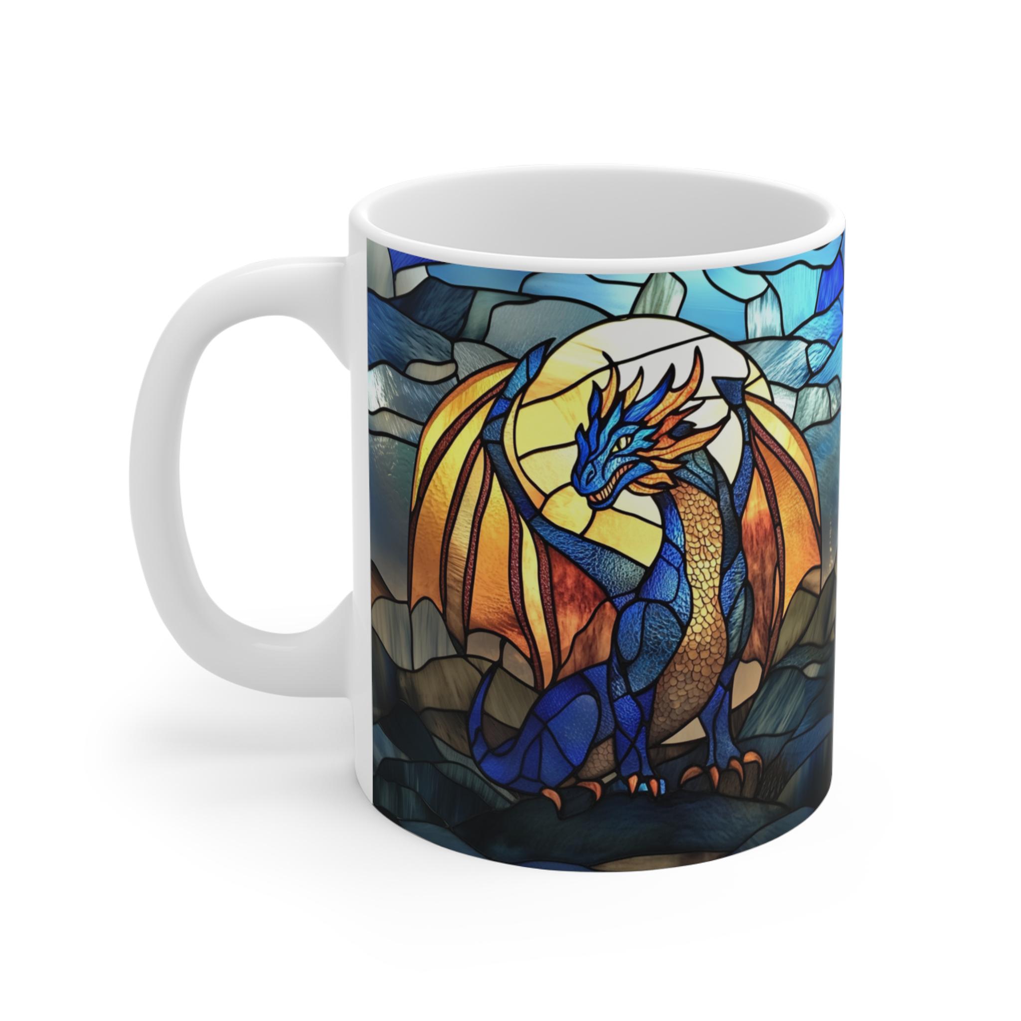 Blue Dragon Mug, Ceramic Dragon Coffee Cup 11oz, Stained Glass Style ...