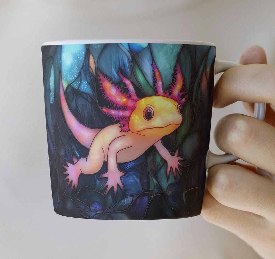 Axolotl Stained Glass Style Coffee Mug, Ocean Lover Gift, Salamander ...