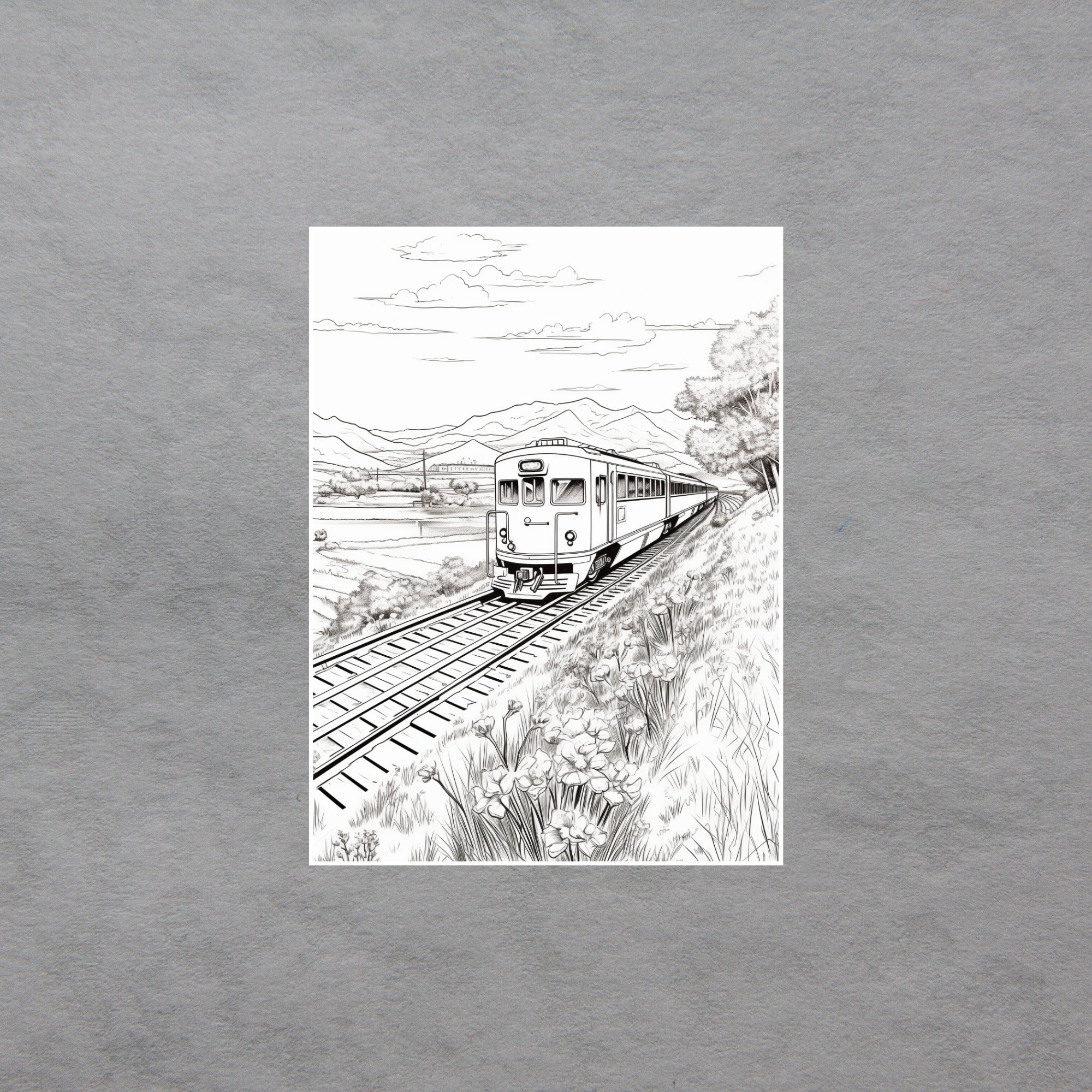 Train Coloring Pages - Kids and Adult Coloring Book, Fantasy, Grayscale ...