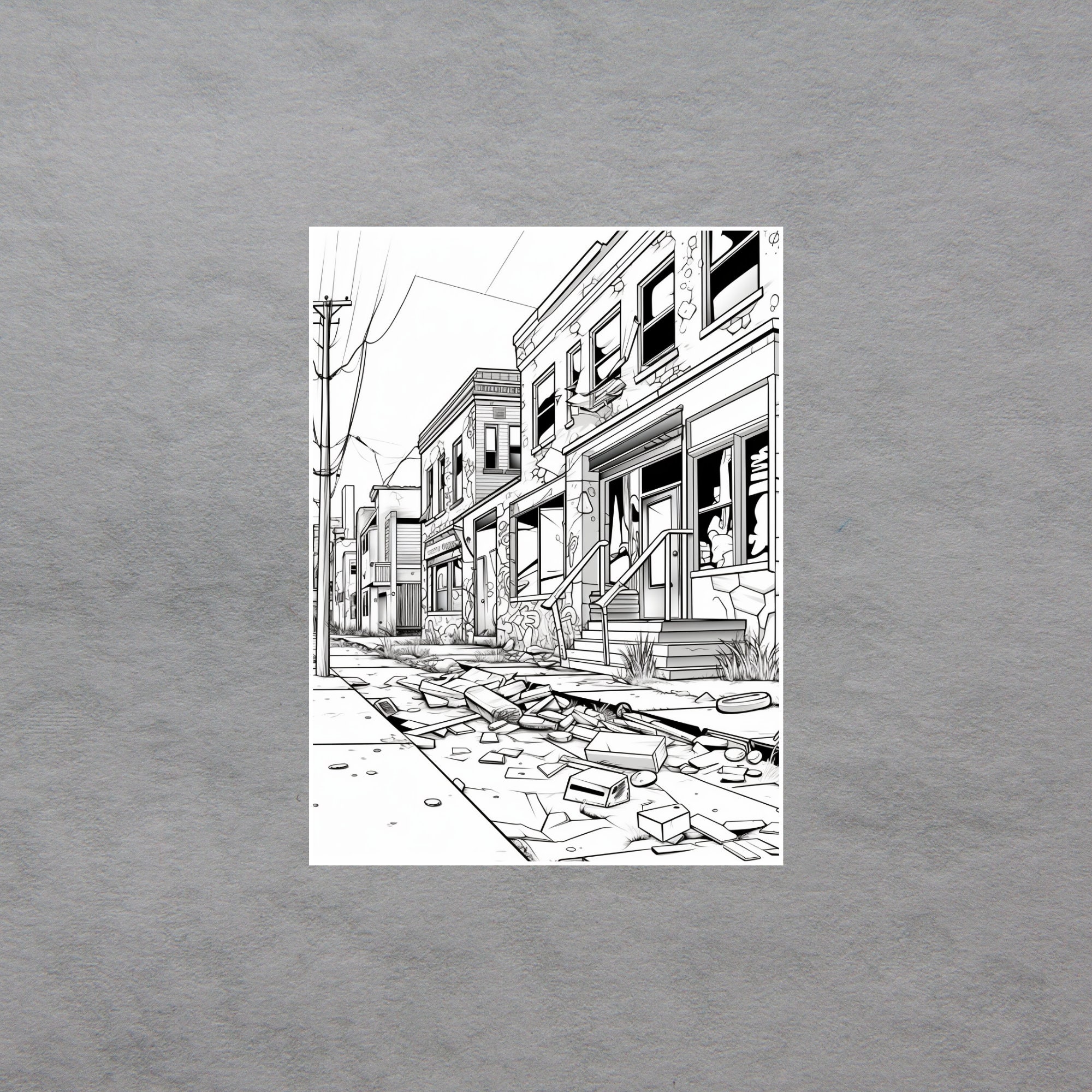Street Scenes Colouring Pages for Adults - Urban City Streets Empty ...