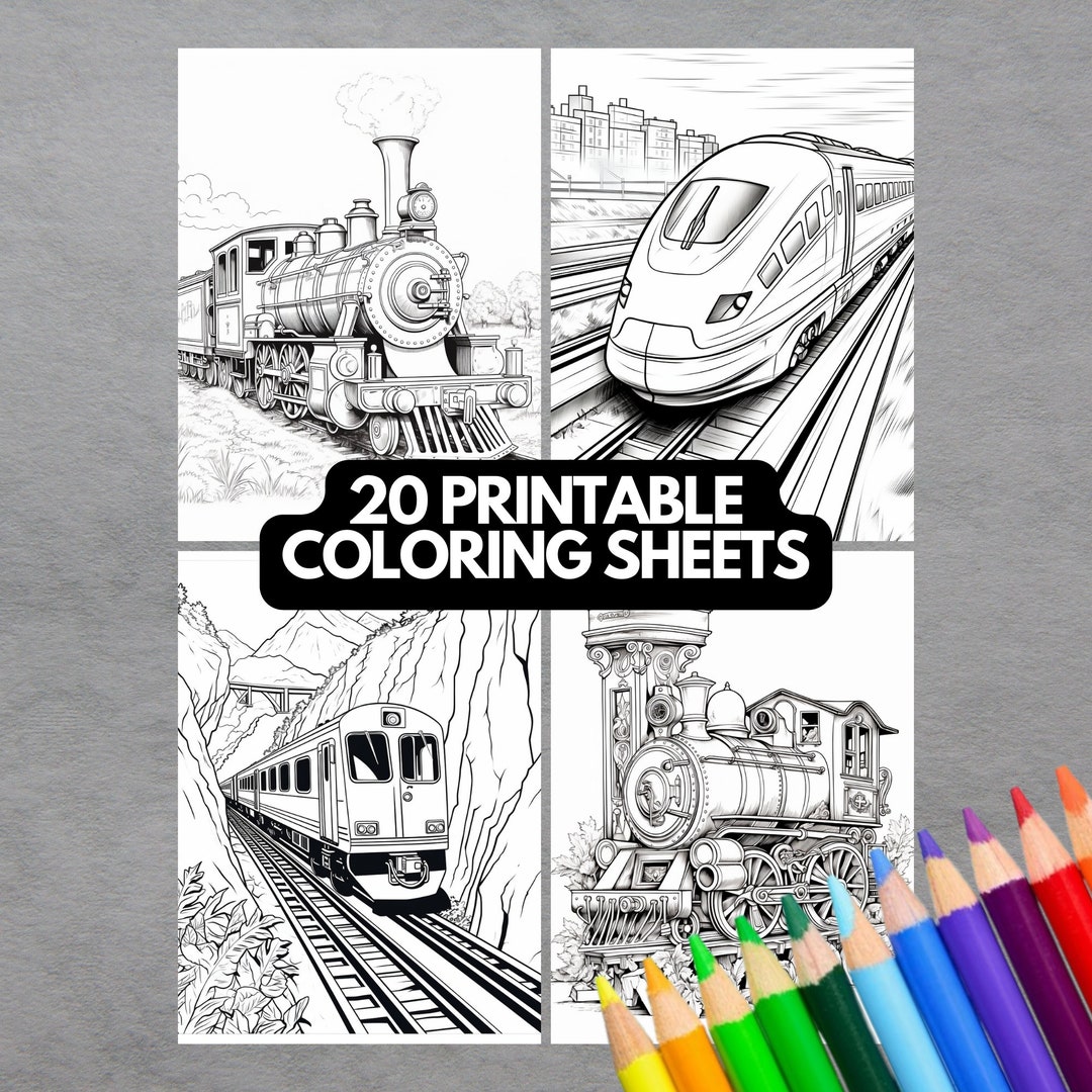 Train Coloring Pages - Kids and Adult Coloring Book, Fantasy, Grayscale ...