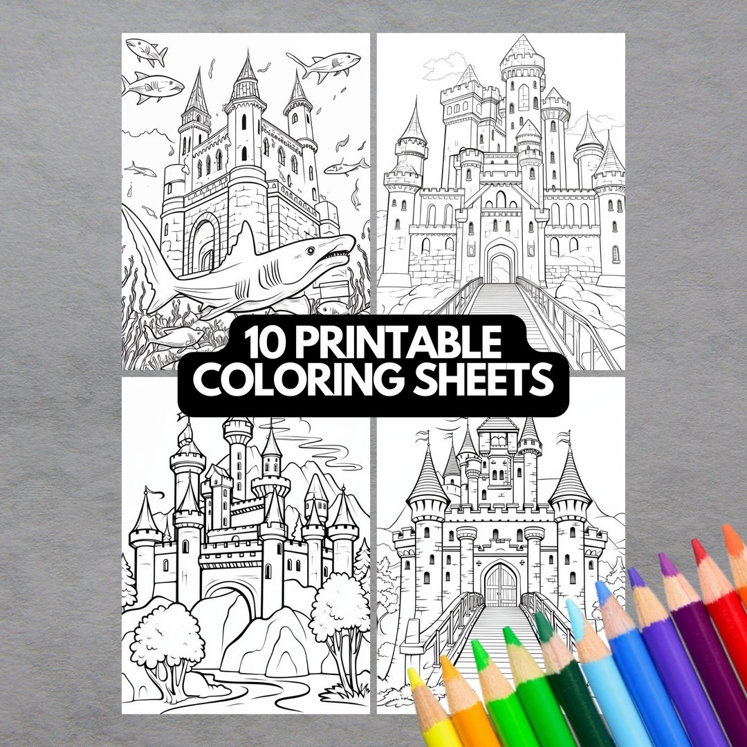 Fantasy Castle Coloring Book, Printable PDF, Fairytale Landscape ...