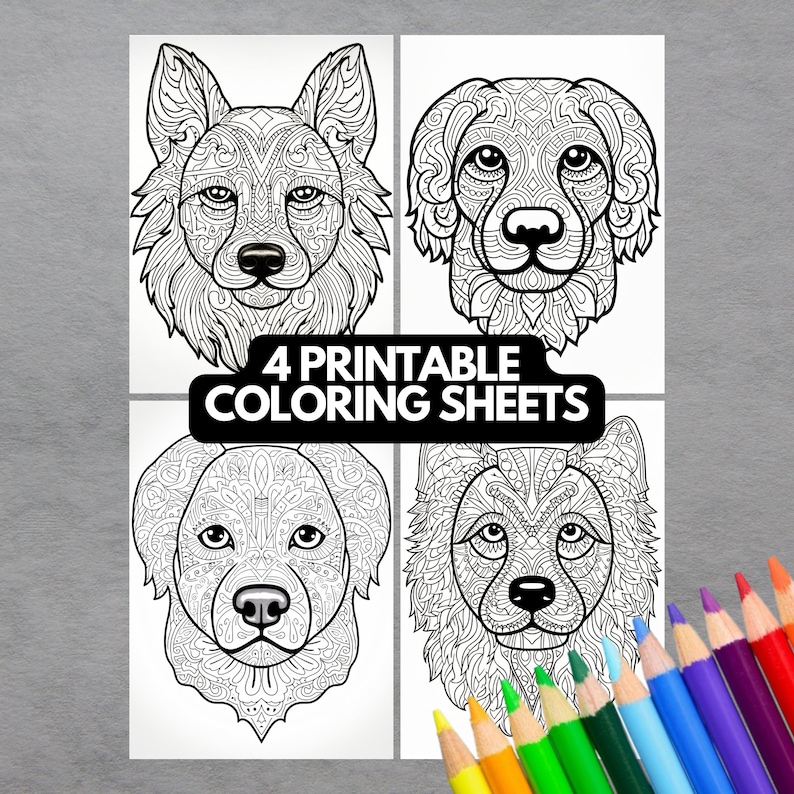 Beautiful Dogs - Printable Adult Coloring Pages - Dog Coloring, Mandala ...