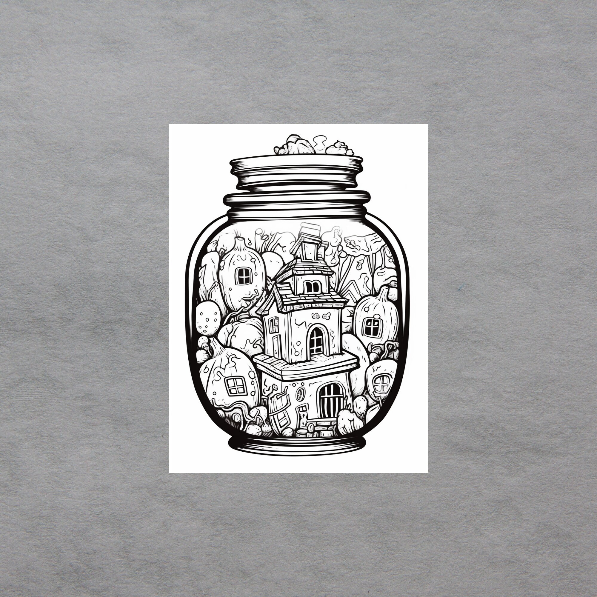Fantasy Houses in Jars Coloring Book, Printable Coloring Pages, Fantasy ...