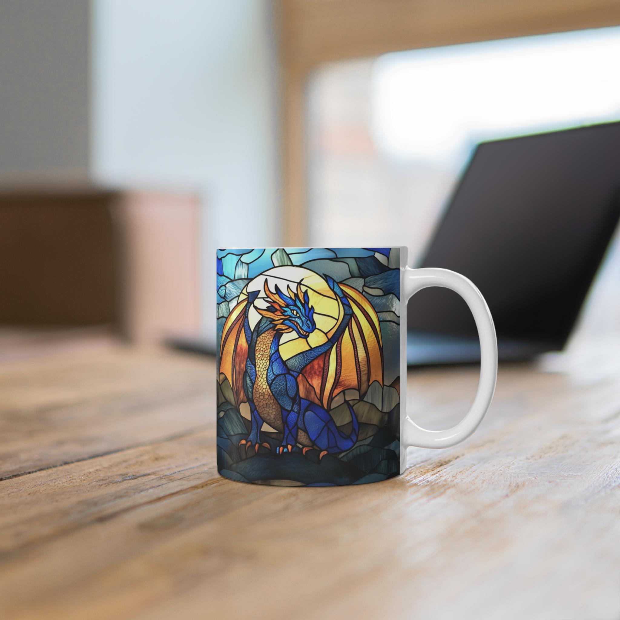 Blue Dragon Mug, Ceramic Dragon Coffee Cup 11oz, Stained Glass Style ...