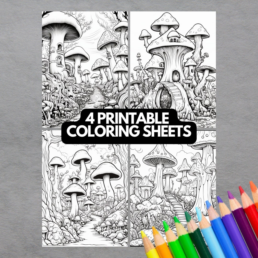 Mushroom Forest Stoner Coloring Pages | PNG | Printable Adult Coloring ...