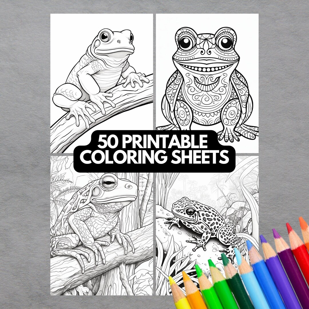 Frog Printable Coloring Book Pages for Kids and Adults: Digital ...