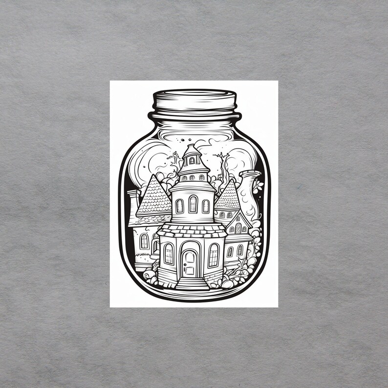 Fantasy Houses in Jars Coloring Book, Printable Coloring Pages, Fantasy ...