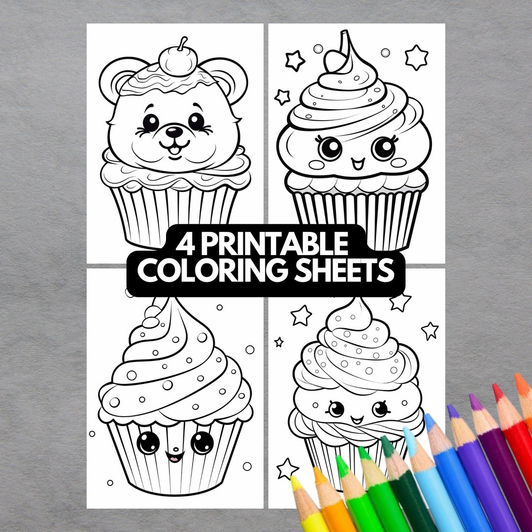 Cute Cupcake Coloring Pages Bundle to Color, Cupcakes Coloring, Kids ...