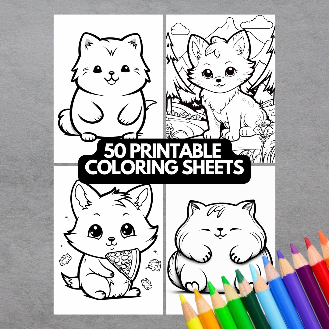 Kawaii Foxes Coloring Book Pages: 50 Cute Fox Art Sheets Nature for ...