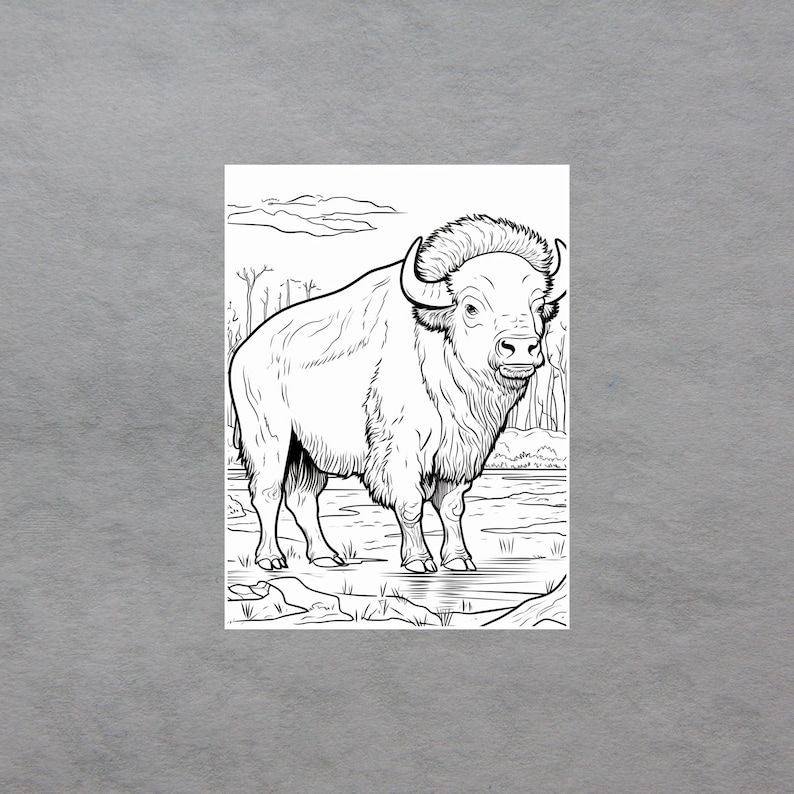 10 Coloring Pages Bison Coloring Book for Adults, Animal Coloring Pages ...