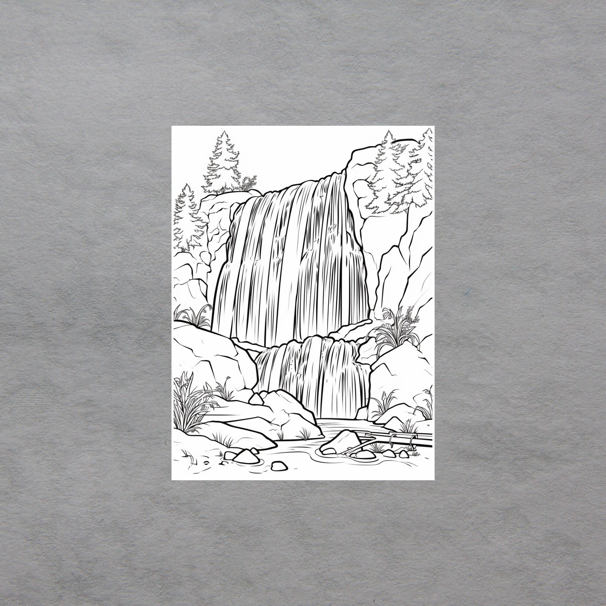 Beautiful Waterfall Landscape Coloring Pages | 8.5" X 11" Printable PDF ...