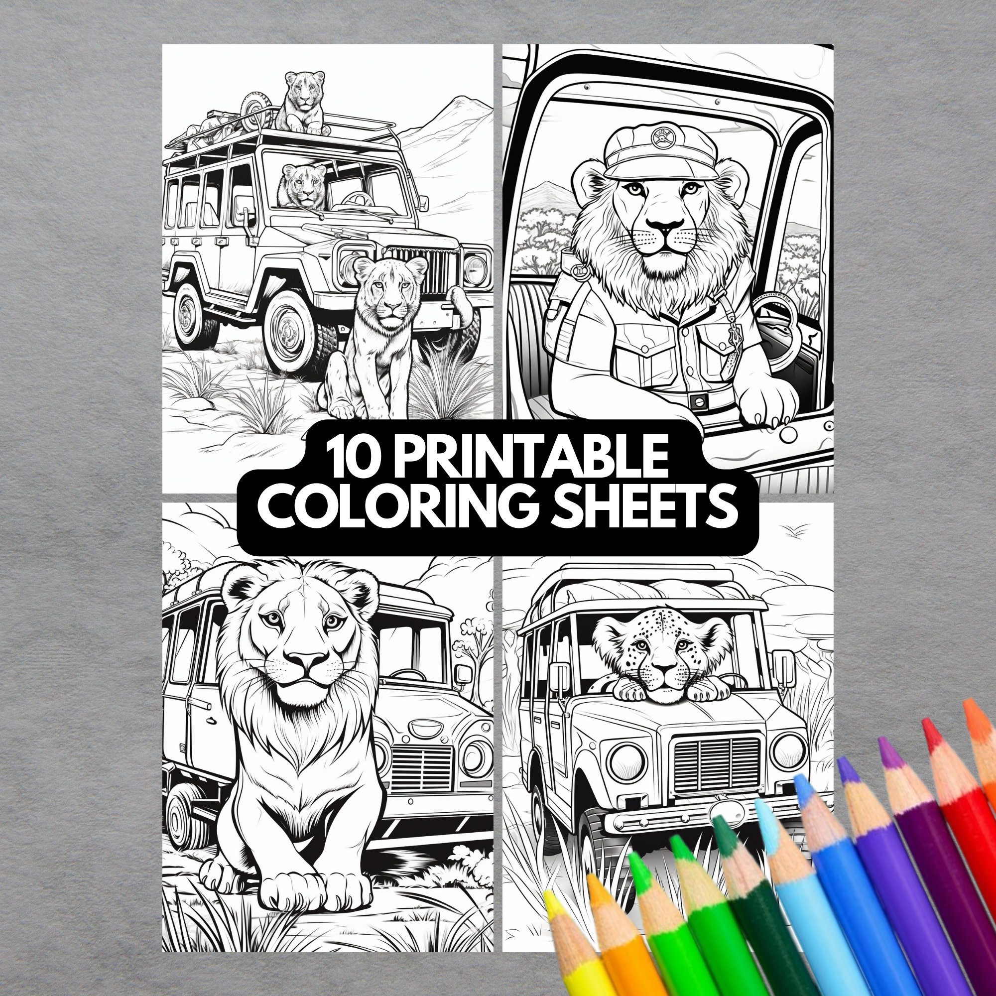 10 Safari Animals Coloring Book, Grayscale Printable PDF African ...
