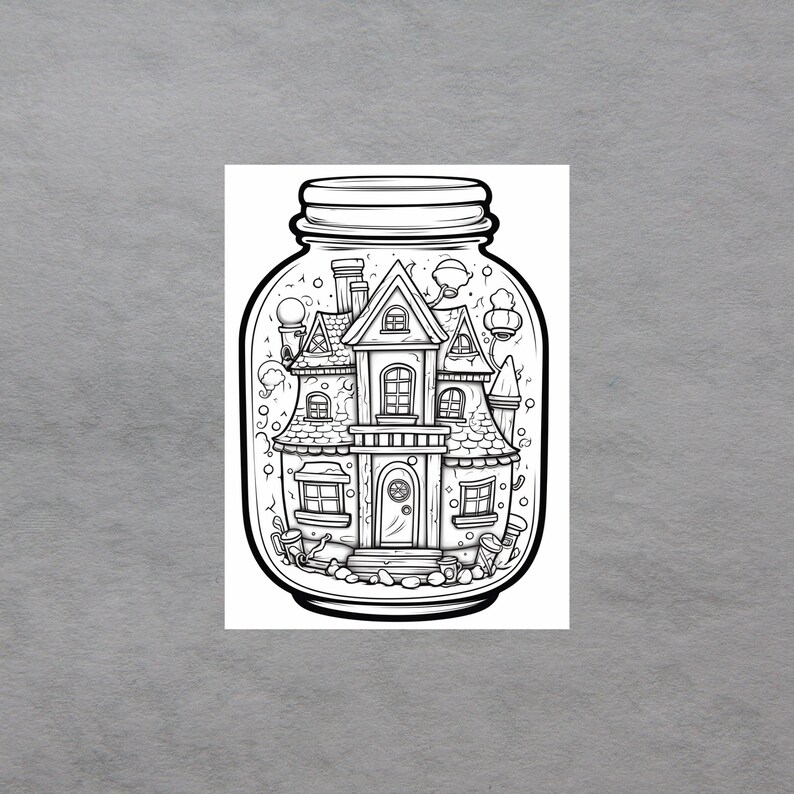 Fantasy Houses in Jars Coloring Book, Printable Coloring Pages, Fantasy ...