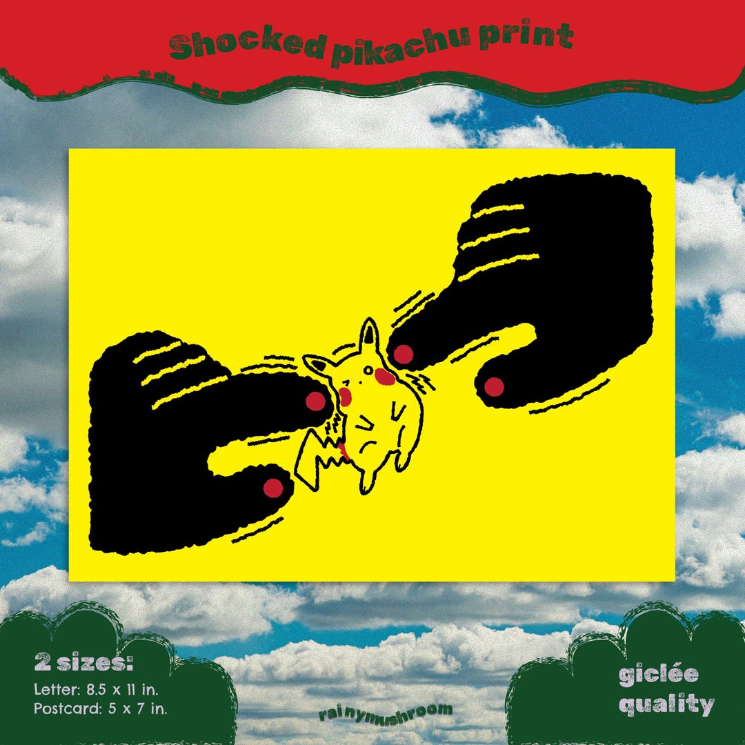 Shocked Pikachu “nuzzle” Graphic Art Print – Playful Pokemon Minimalist ...