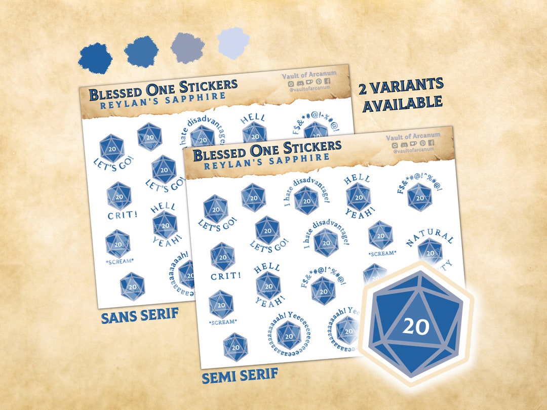 Nat 20 Blessed One Dice Stickers - Sapphire | Adventure Fantasy TTRPG ...