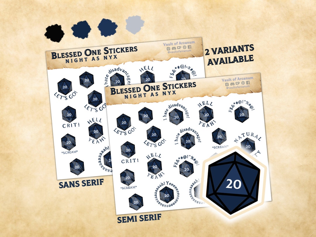 Blessed One Dice Stickers - Night as Nyx | Fantasy TTRPG Nat 20 Planner ...