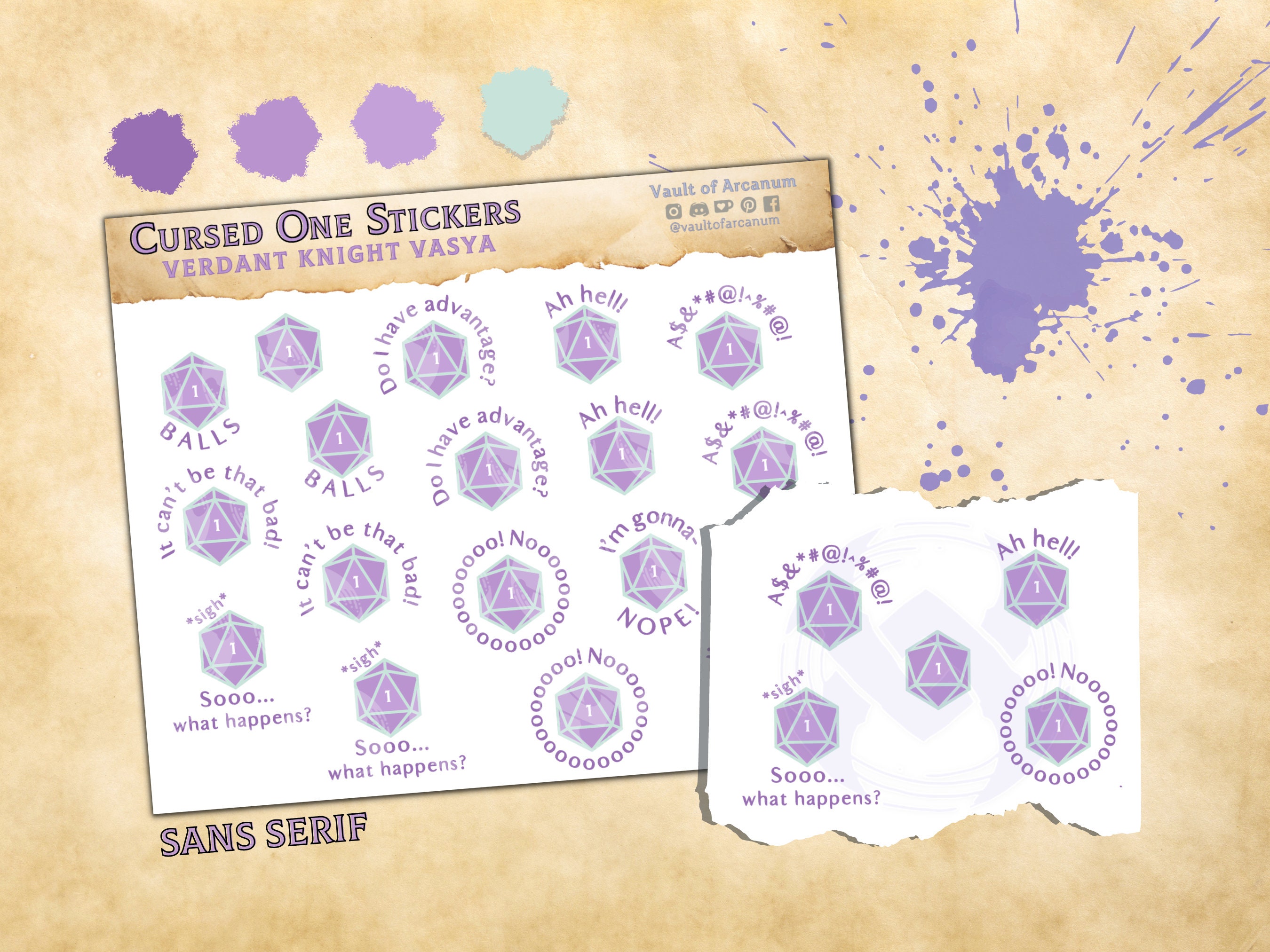 Cursed One Dice Stickers - Verdant Knight Vasya | Fantasy TTRPG Nat 1 ...