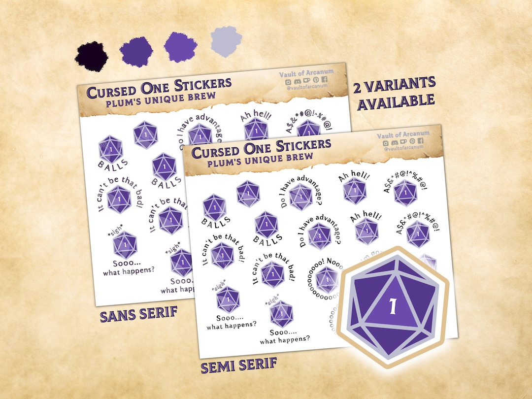 Cursed One Dice Stickers - Plum's Unique Brew | Fantasy TTRPG Nat 1 ...