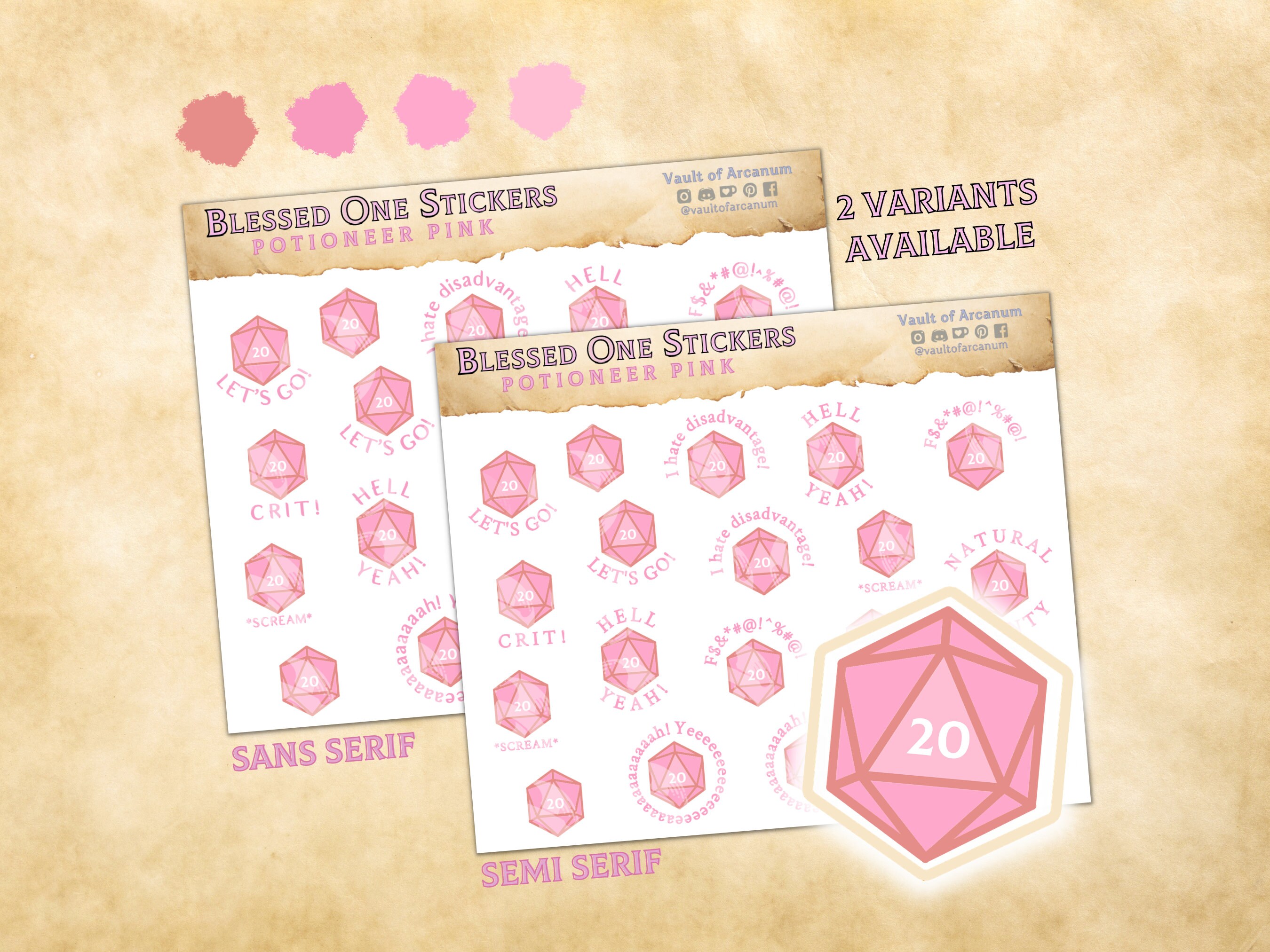 Blessed One Dice Stickers - Potioneer Pink | Fantasy TTRPG Nat 20 ...