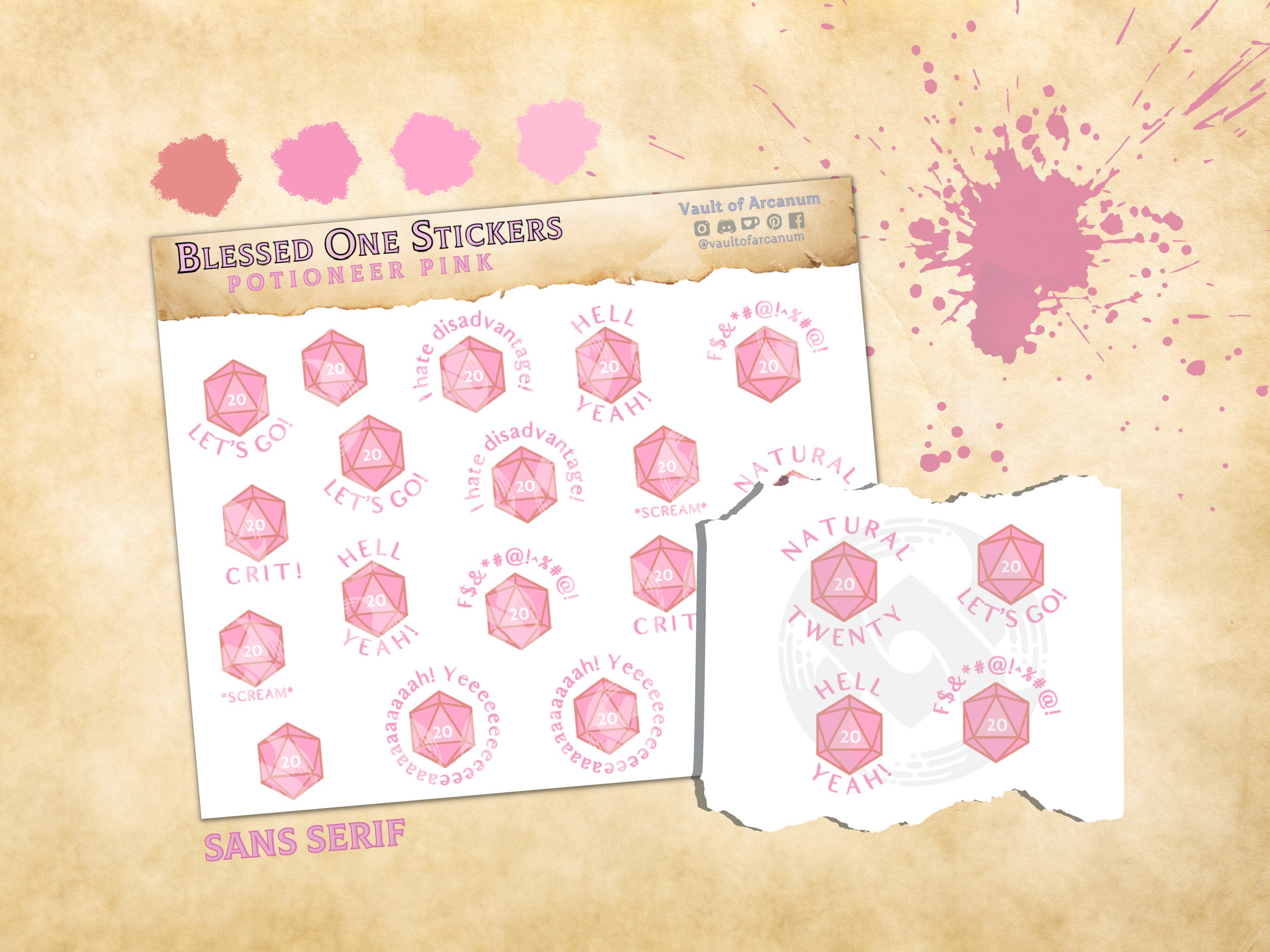Blessed One Dice Stickers - Potioneer Pink | Fantasy TTRPG Nat 20 ...
