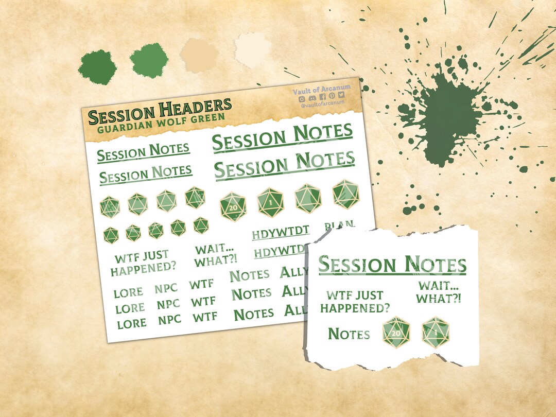 Guardian Wolf Green Session Stickers | RPG Journaling Planner Stickers ...