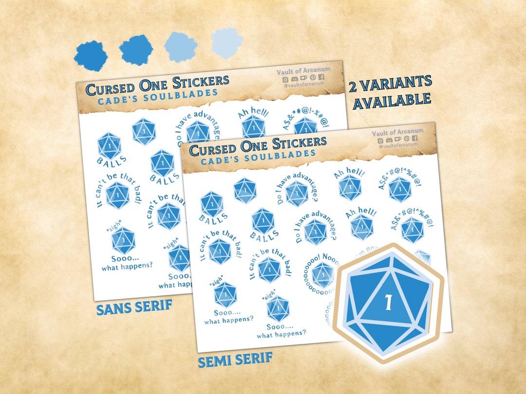 Cursed One Dice Stickers - Cade's Soulblades | Fantasy TTRPG Nat 1 ...