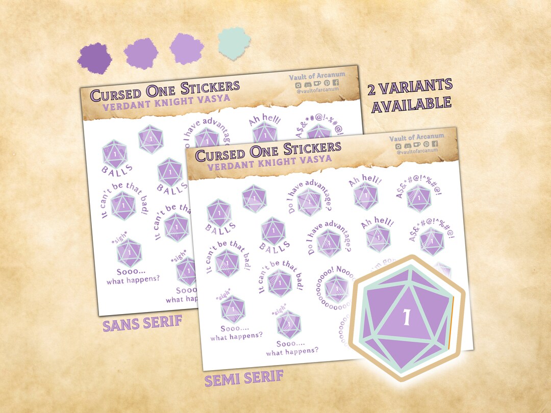 Cursed One Dice Stickers - Verdant Knight Vasya | Fantasy TTRPG Nat 1 ...