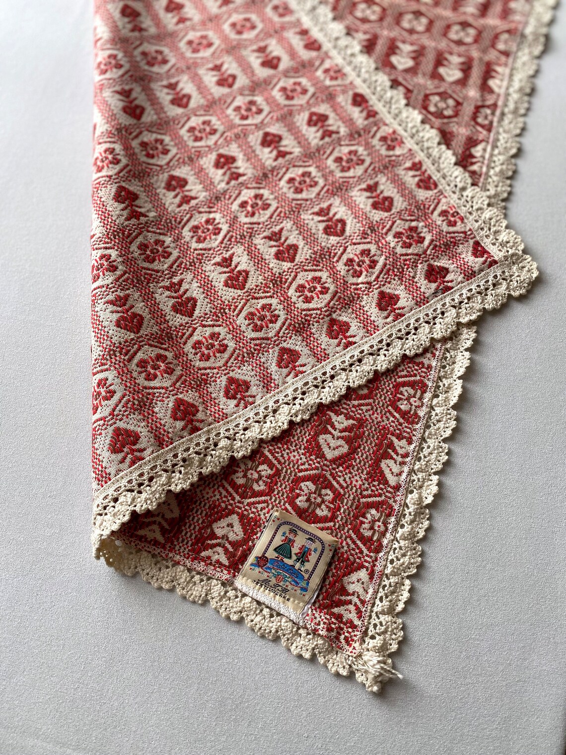 Vintage Italian Table Runner in Red and White Patterns With - Etsy