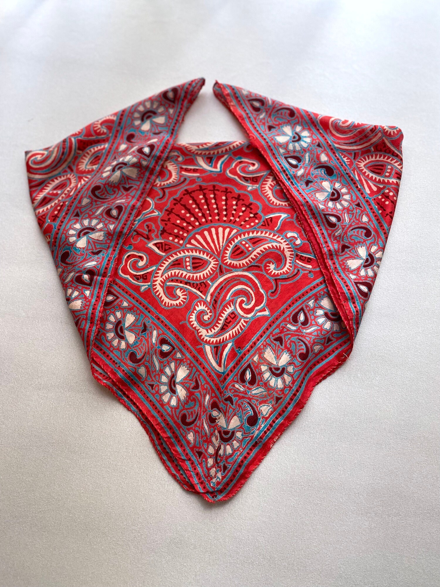 Vintage Silk Scarf Indian Block Print Fabric Floral Veil - Etsy