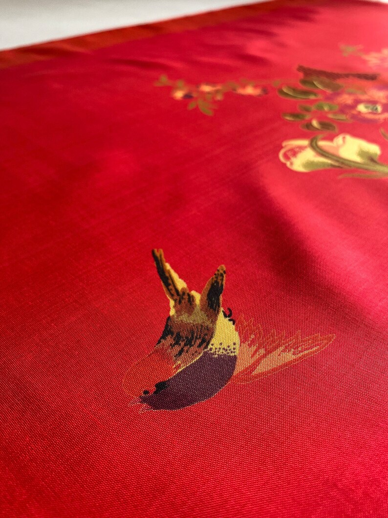 Vintage Thai Silk Scarf Flora and Fauna Fabric Fabric Wall Hanging ...