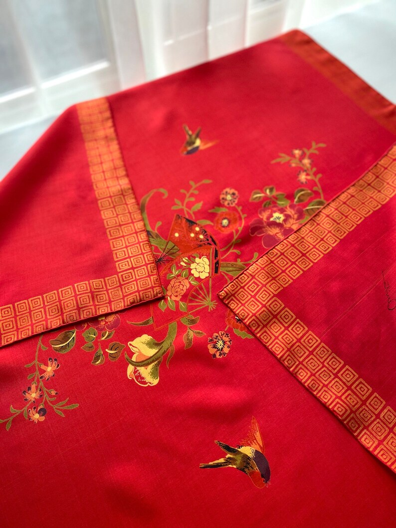 Vintage Thai Silk Scarf Flora and Fauna Fabric Fabric Wall Hanging ...